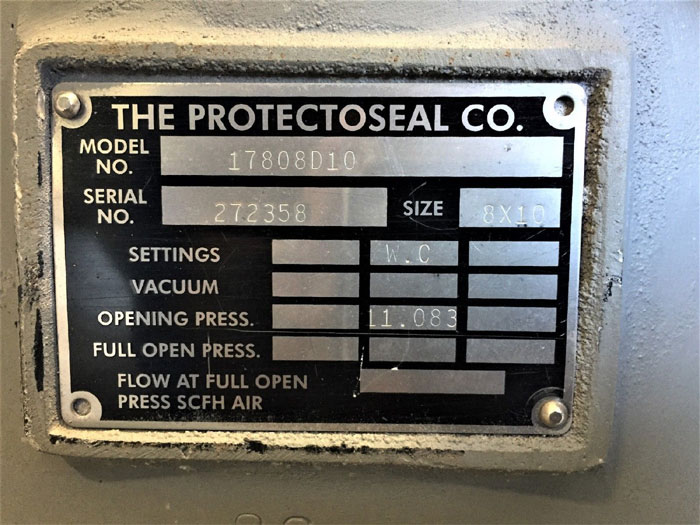 PROTECTOSEAL 8" X 10" PIPE-AWAY CONSERVATION PRESSURE BREATHER VENT ...