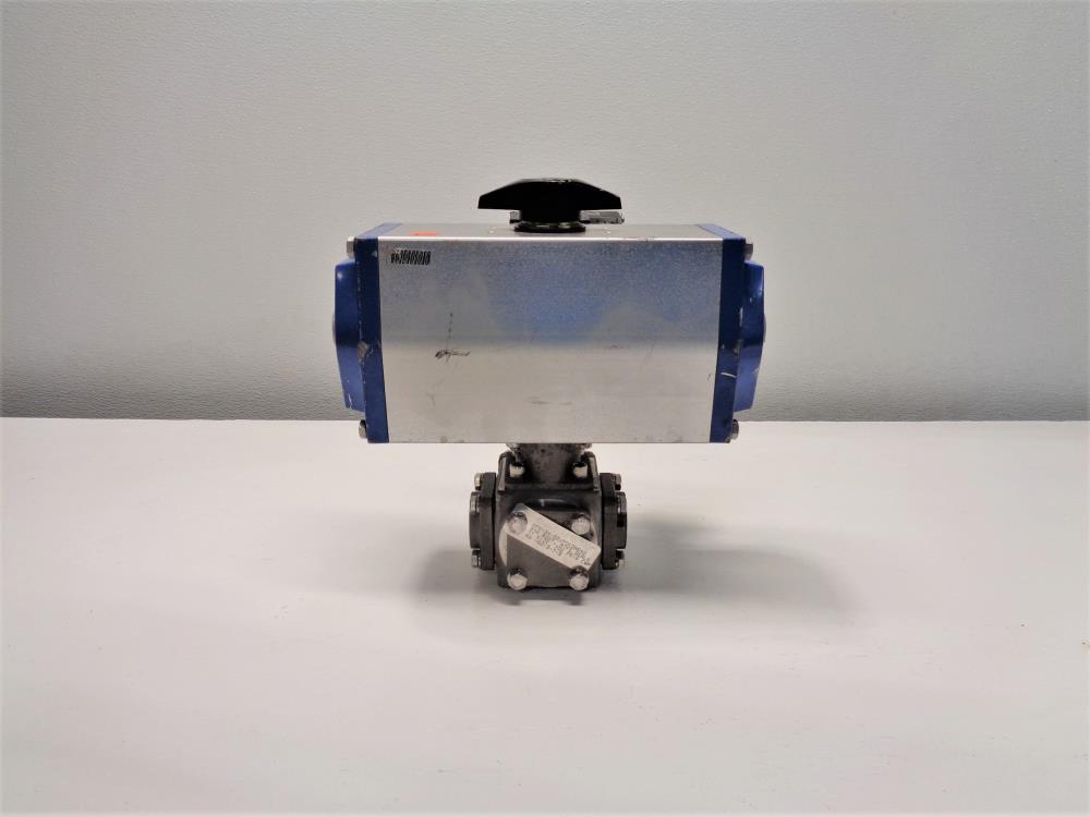 PBM 1" NPT Actuated 3-Way Ball Valve, Stainless Steel, MPH-34-S2/P0C0H64D