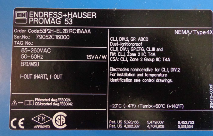 ENDRESS & HAUSER PROMAG 53 TRANSMITTER