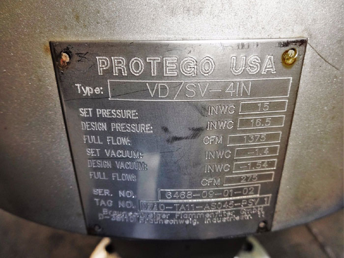 PROTEGO USA 4" 150# PRESSURE & VACUUM RELIEF VALVE VD/SV-4IN