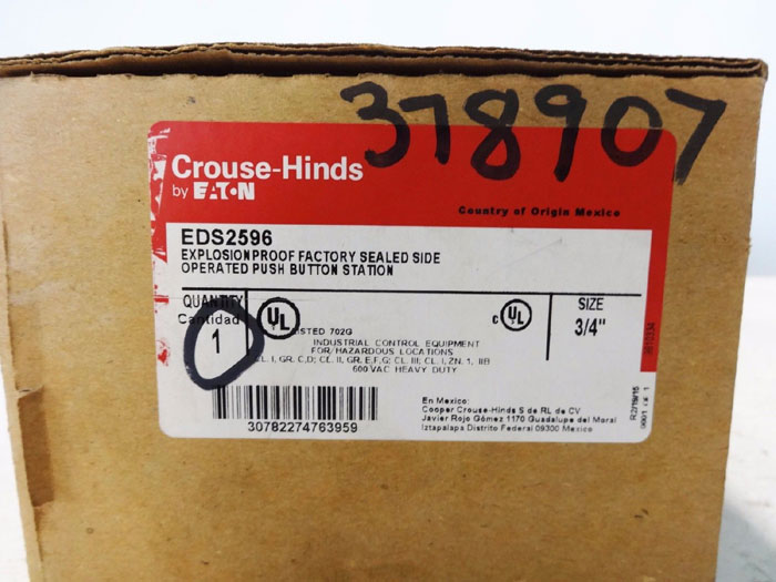 COOPER CROUSE-HINDS EXPLOSION PROOF SIDE OPERATED PUSH BUTTON STATION ...