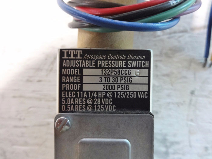 ITT ADJUSTABLE PRESSURE SWITCH 132P58CC6