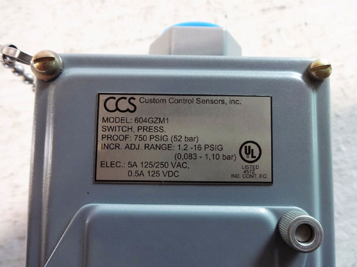 CCS Custom Control Sensors 750 PSIG Pressure Switch 604GZM1