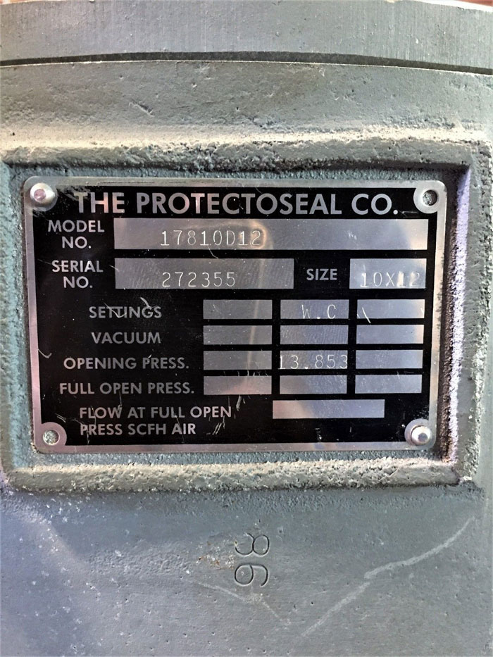 PROTECTOSEAL 10" X 12" PIPE-AWAY CONSERVATION PRESSURE BREATHER VENT ...