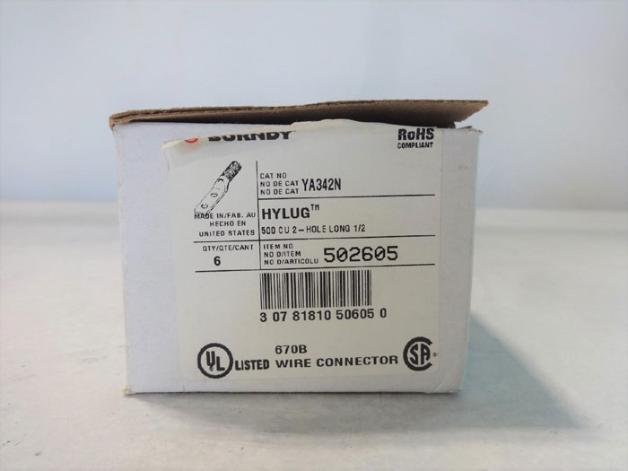 LOT OF (9) BURNDY HYLUG YA342N TWO-HOLE LUG COMPRESSION CONNECTOR ...