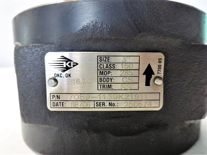KF 3" 150# WAFER SWING CHECK VALVE, CS BODY, SS DISC, PART# 7089-1139K21911