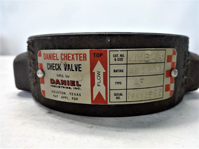 DANIEL 3" 600# CHEXTER PIVOT DISC CHECK VALVE, TYPE AF, CAT# 1605